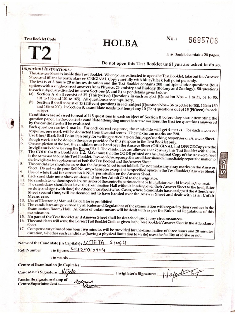 Neet 2022 Paper Code T2 | PDF