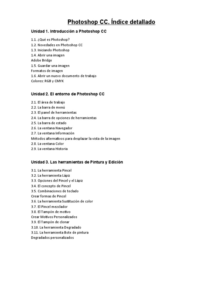 Índice Completo de Photoshop CC | PDF | Youtube | Adobe Photoshop
