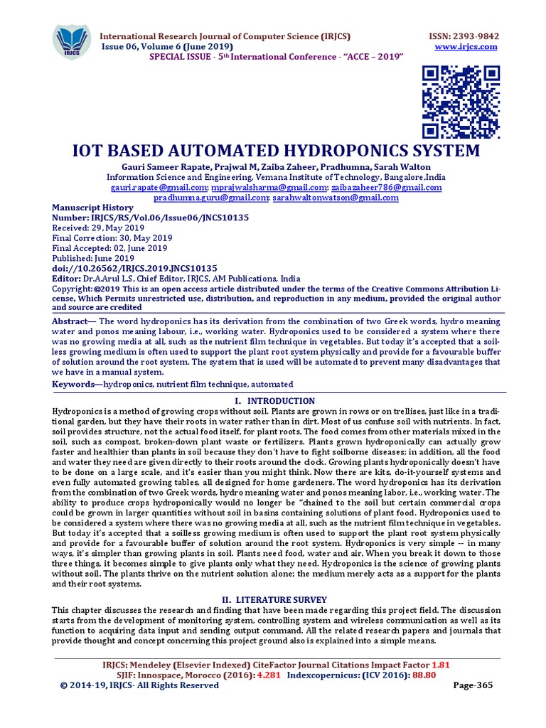 IoT Based Automatic Hydroponic System | PDF | Hydroponics | Soil