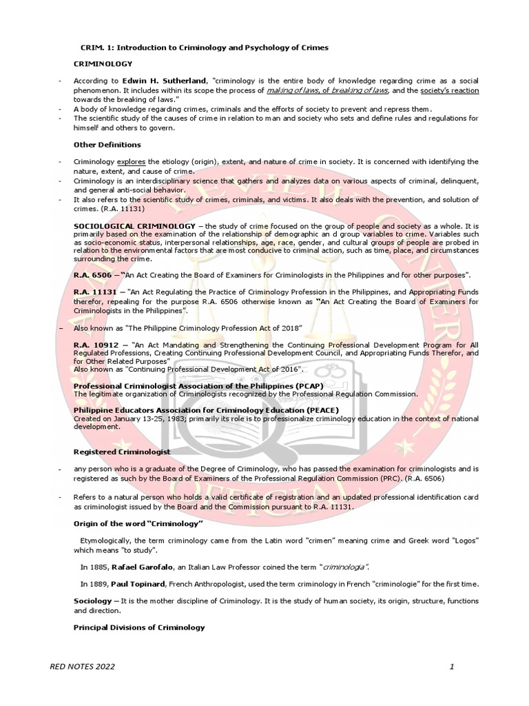 Sce Notes Final | PDF | Criminology | Id
