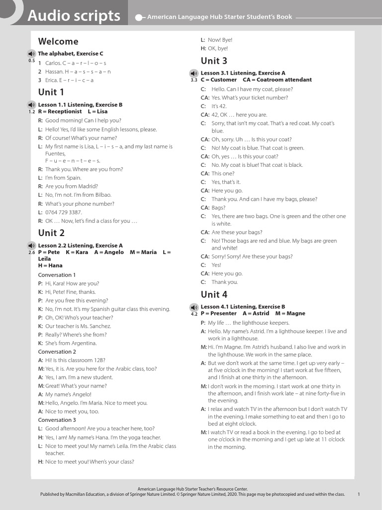ALH_Starter_Student's_Book_Audioscripts | PDF
