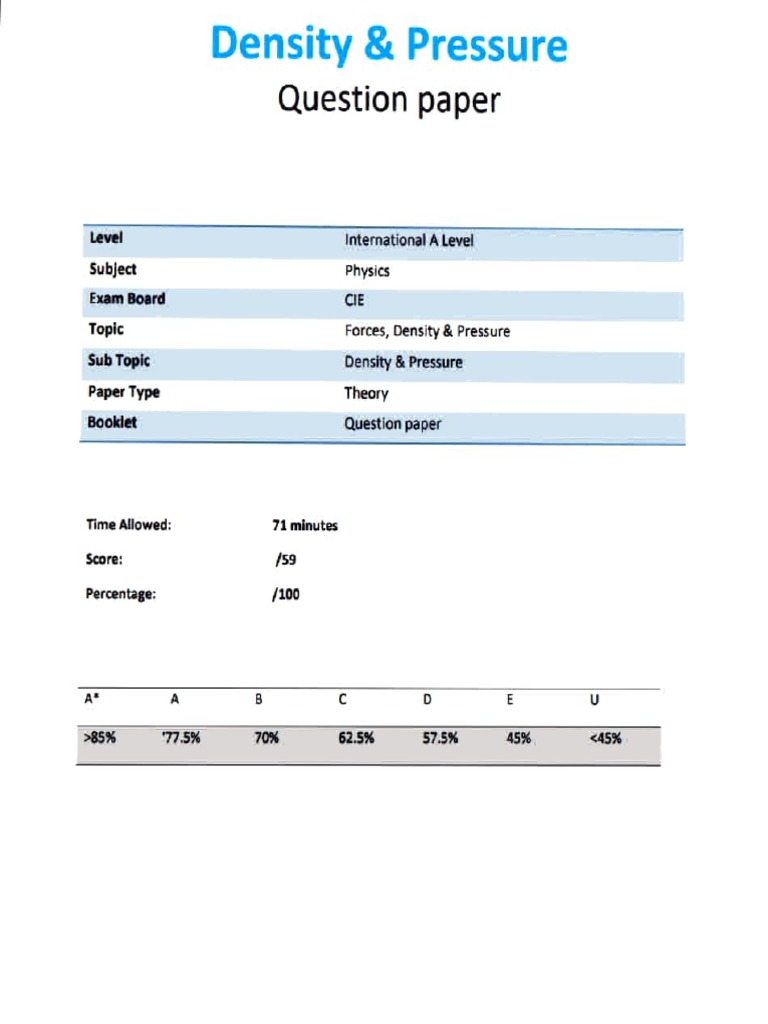 Density & Pressure P1 | PDF | Atomic Nucleus | Pressure