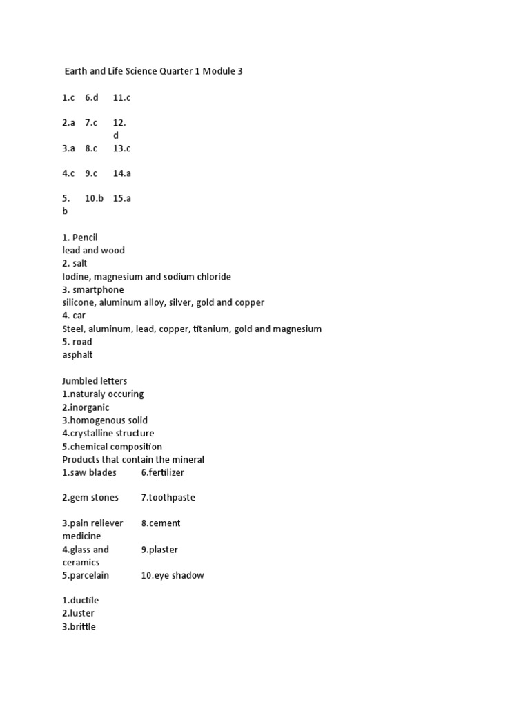 Earth and Life Science Quarter 1 Module 3 | PDF