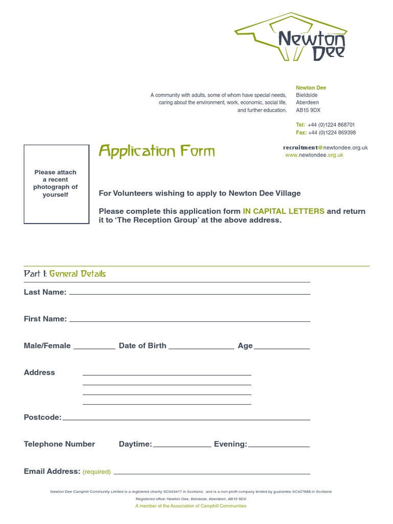 Newton Dee Application Form | PDF