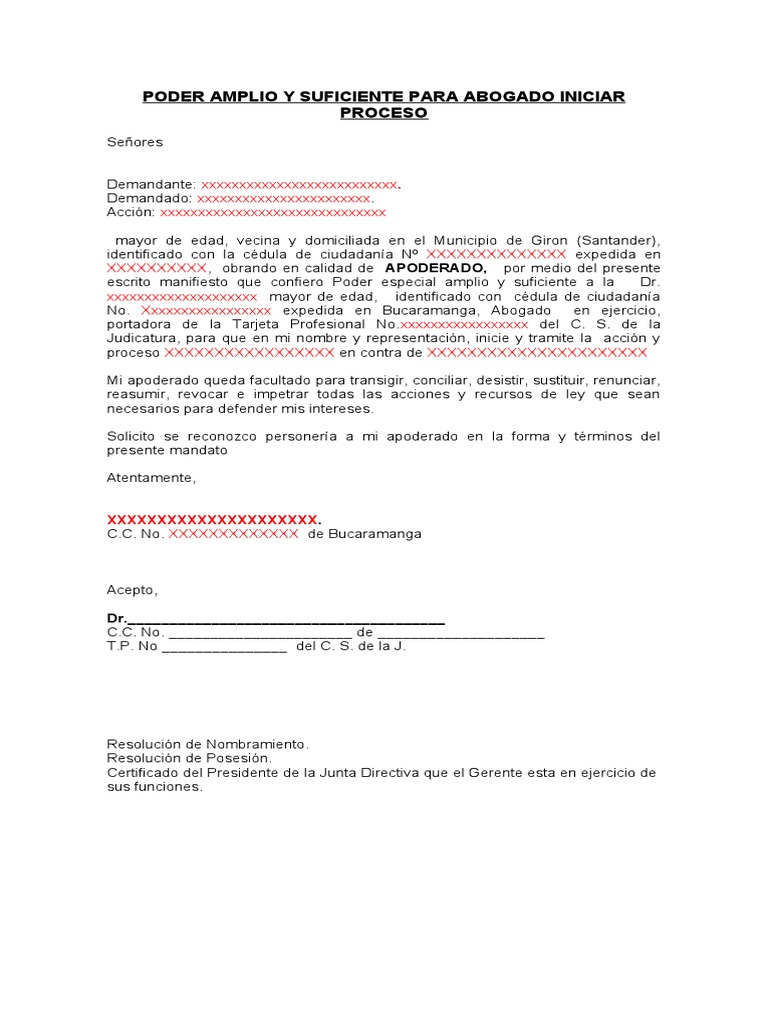 Modelo de Minuta de Poder para Abogado Iniciar Proceso | PDF