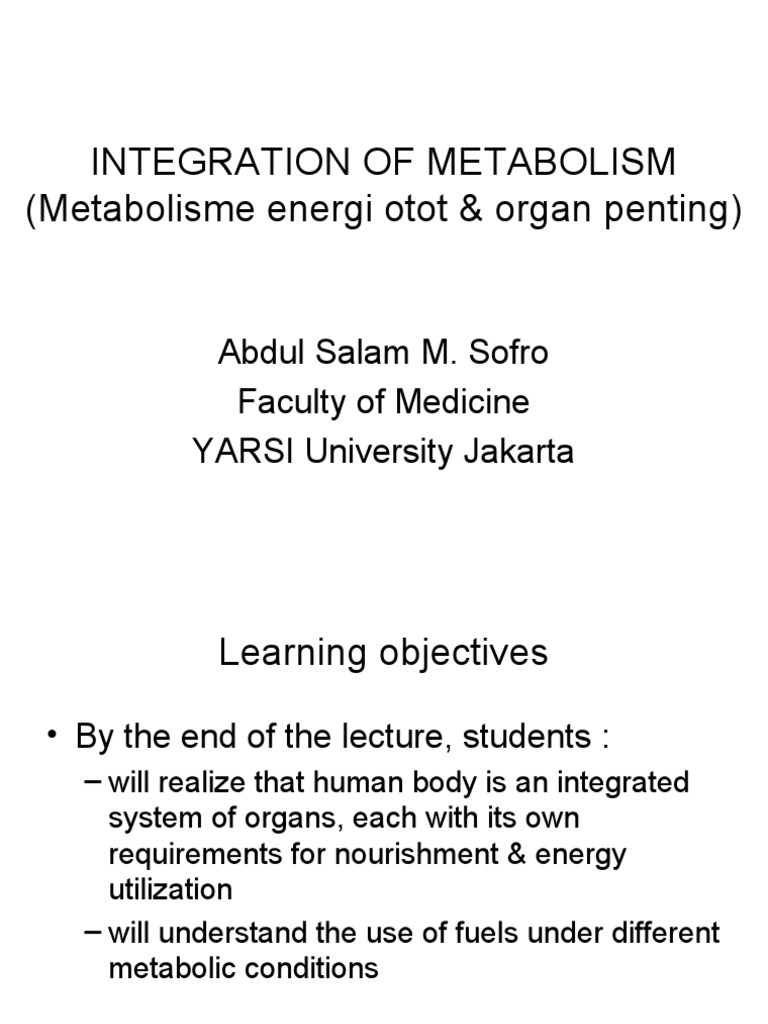 Integration of Metabolism | PDF | Metabolism | Metabolic Pathway