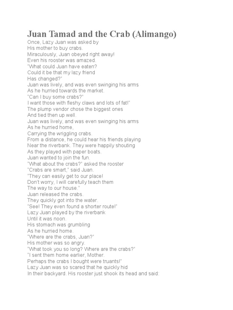 Juan Tamad and The Crab | PDF | Art | Poetry