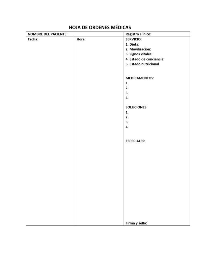 Hoja de Ordenes Médicas | PDF