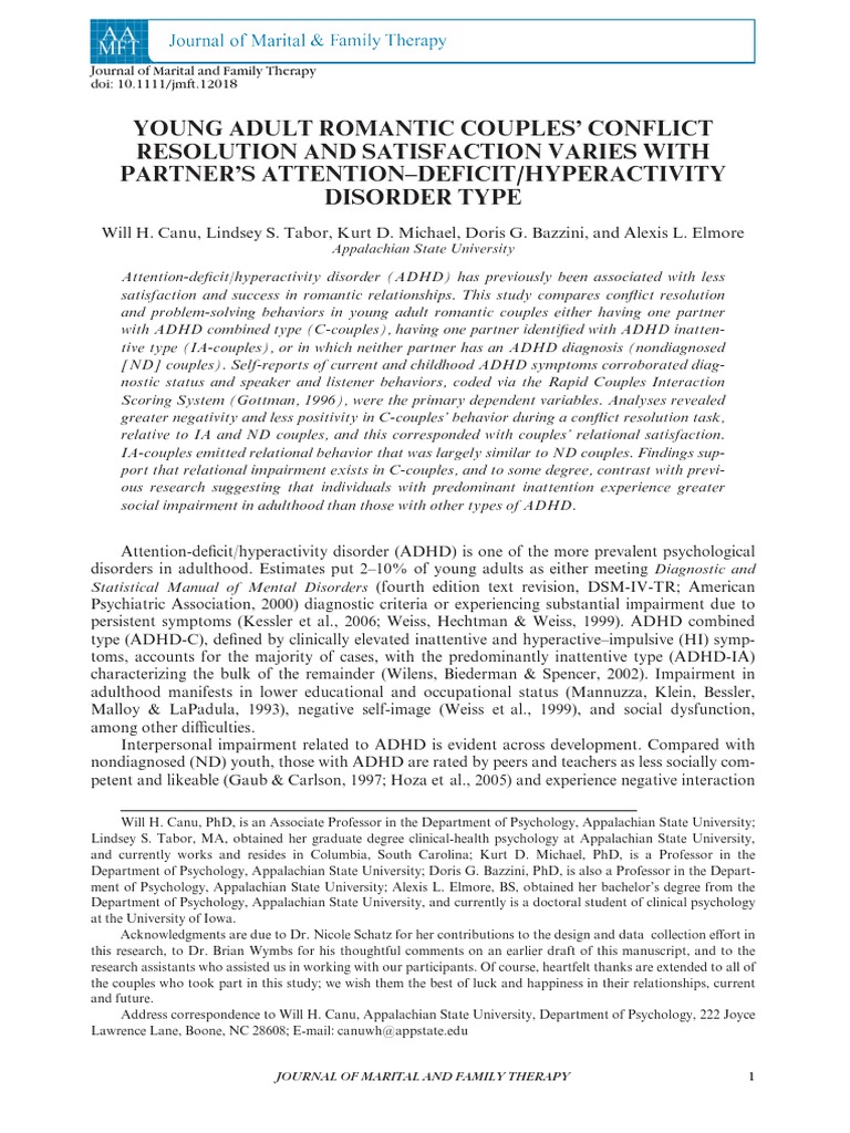 Young Adult Romantic Couples' Conflict Resolution and Satisfaction Varies With Partner's ...