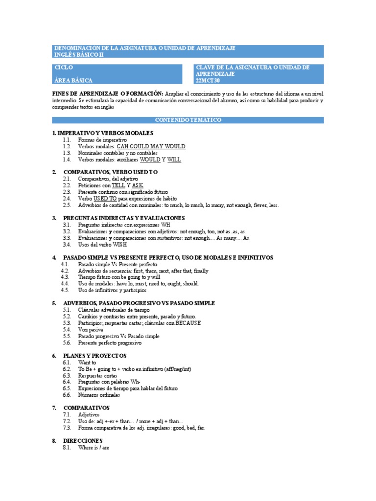 Temario Ingles Basico 2 | PDF | Ciencia cognitiva | Tipología Lingüística