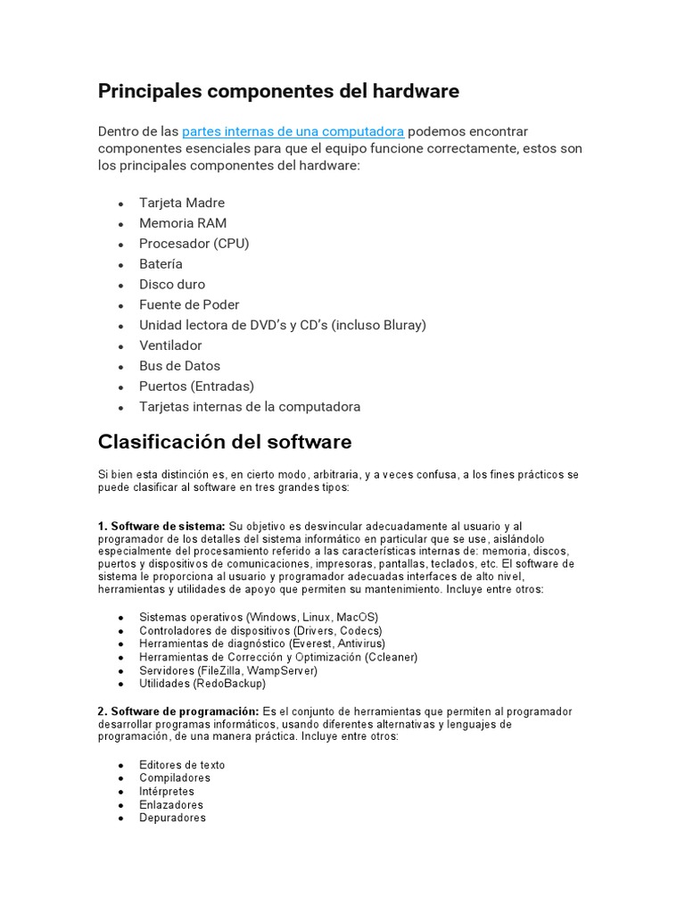 Principales Componentes Del Hardware | PDF | Hardware de la computadora ...