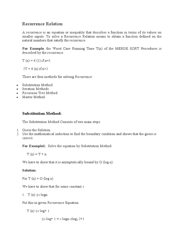 Lecture Topic 1 3 Pdf Recurrence Relation Equations