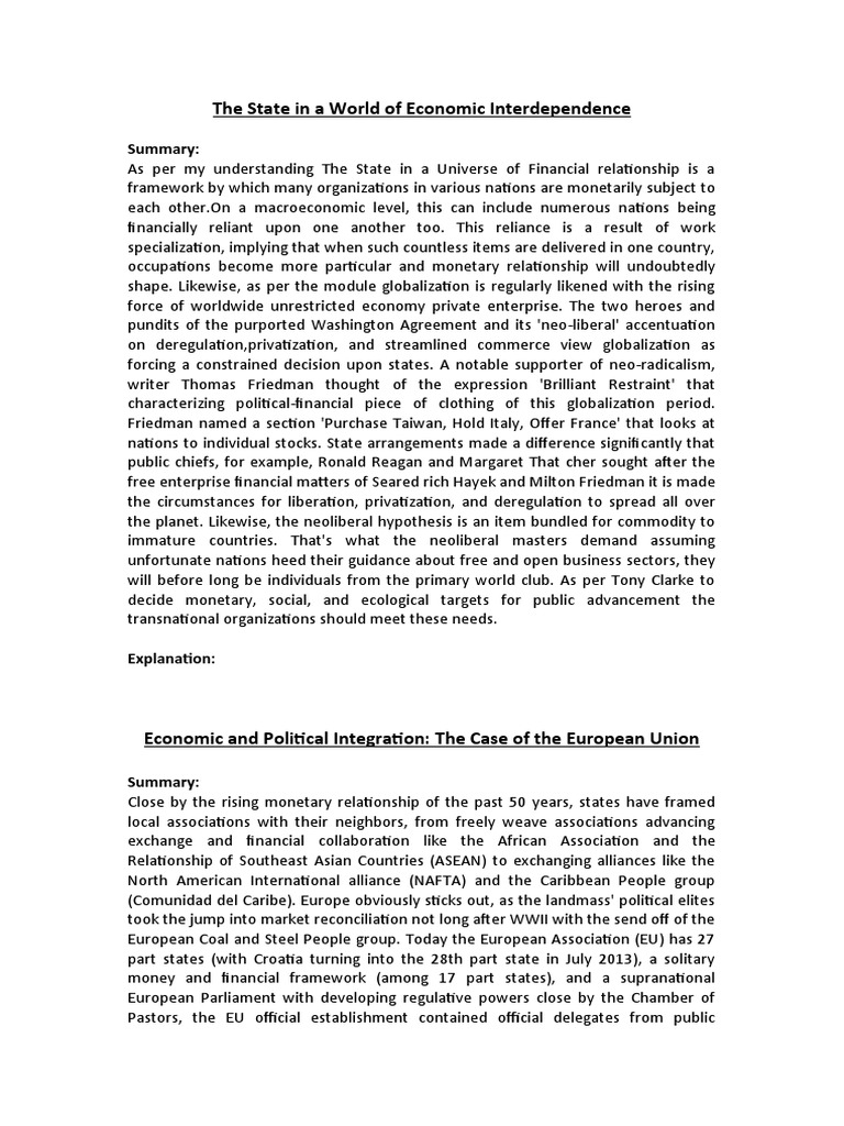Economic Interdependence and Globalization | PDF | Neoliberalism ...