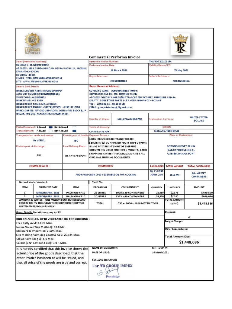Pi20210316a Performa Invoice Fco20210316a Palm Oil Cp10 Git Hadeer TR ...