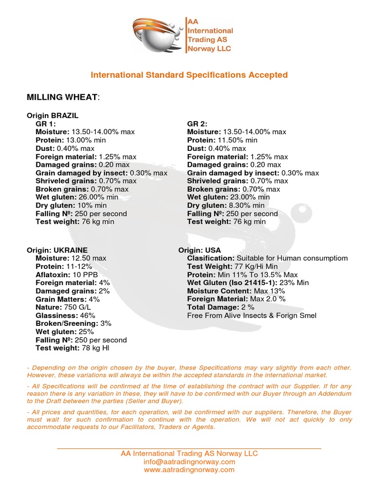 Ukraine Wheat Specifications Overview | PDF | Gluten | Wheat