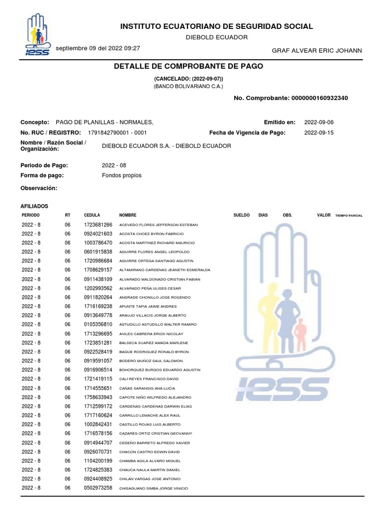 Planilla Agosto 2022 IESS | PDF | Tarjeta de débito | Visa Inc.