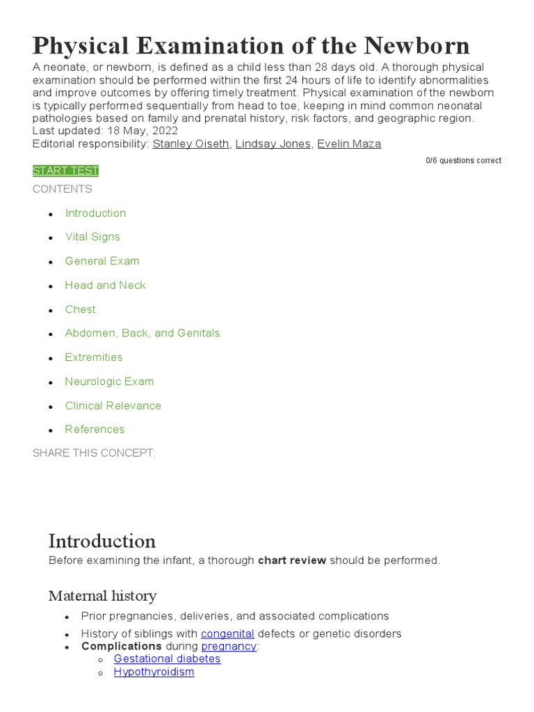 Physical Examination of The Newborn | PDF | Childbirth | Congenital Heart Defect