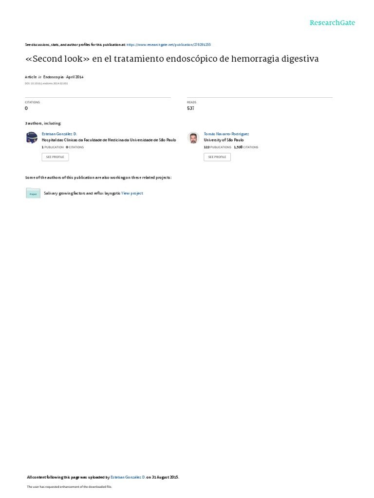 Second Look en El Tratamiento Endoscopico de Hemor | PDF | Estómago ...