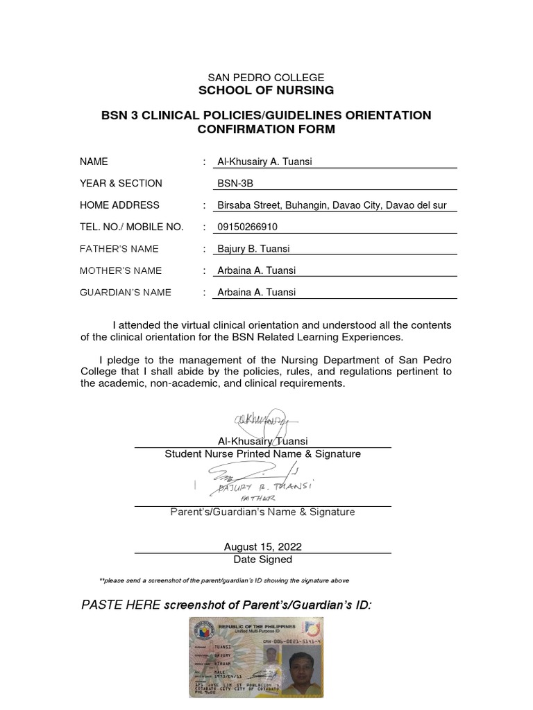 Confirmation Form BSN 3 | PDF | Wellness