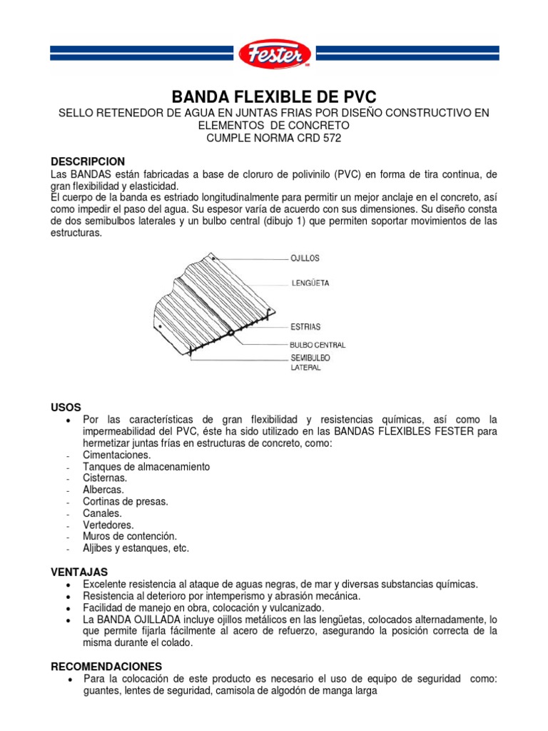 Banda PVC para Juntas de Concreto | PDF | Hormigón | Cloruro de polivinilo