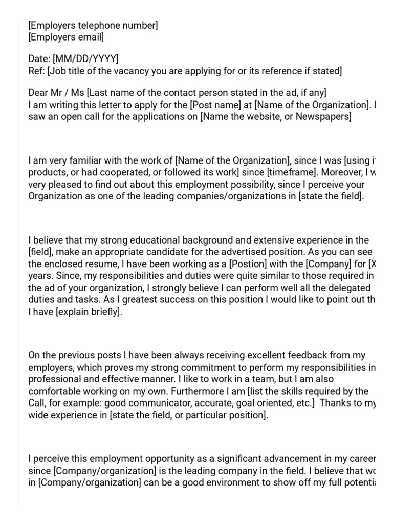 Motivation Letter For A Job Template - Motivational Letter | PDF ...