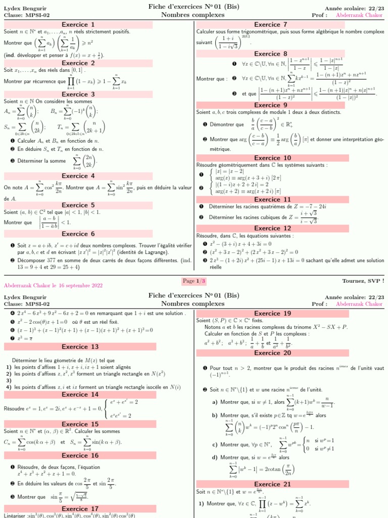 TD Complexes 22 23 | PDF | Analyse complexe | Objets mathématiques