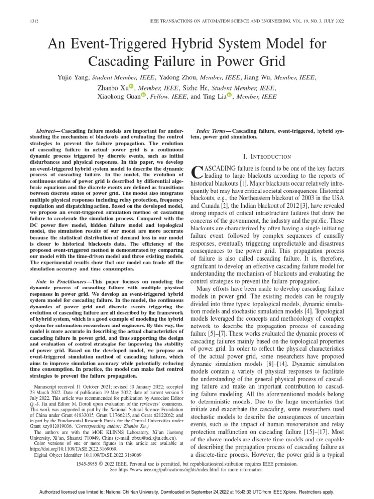 An Event-Triggered Hybrid System Model For Cascading Failure in Power Grid | PDF | Simulation ...