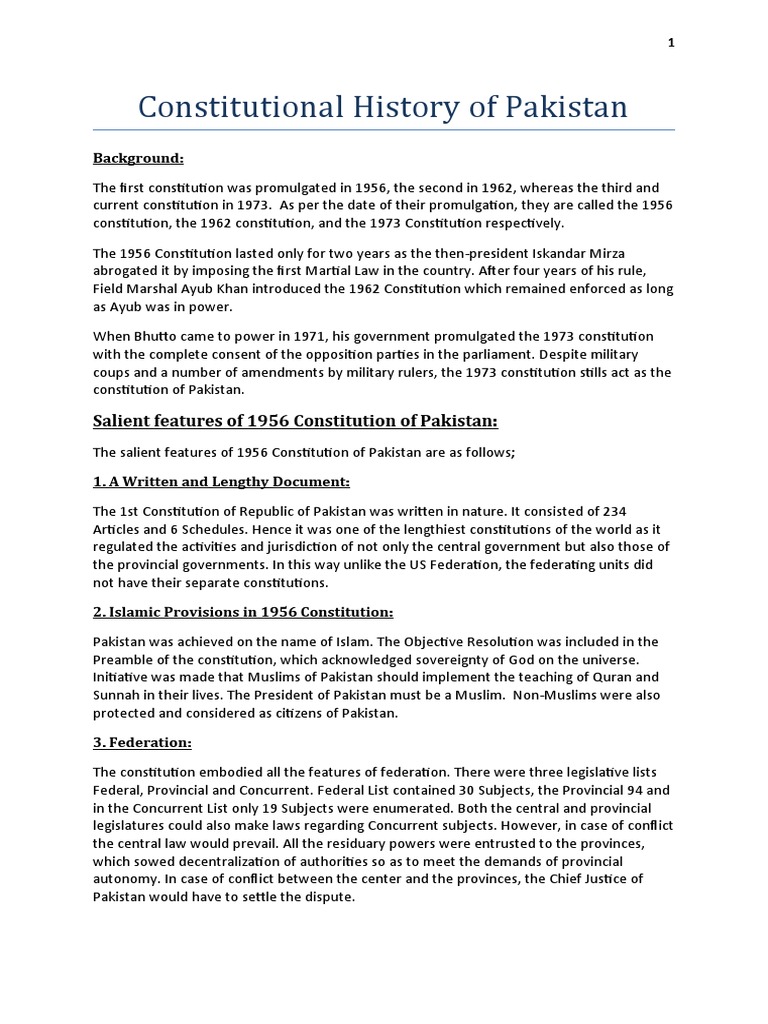 Overview of Pakistan's Constitutional History | PDF | Constitution ...