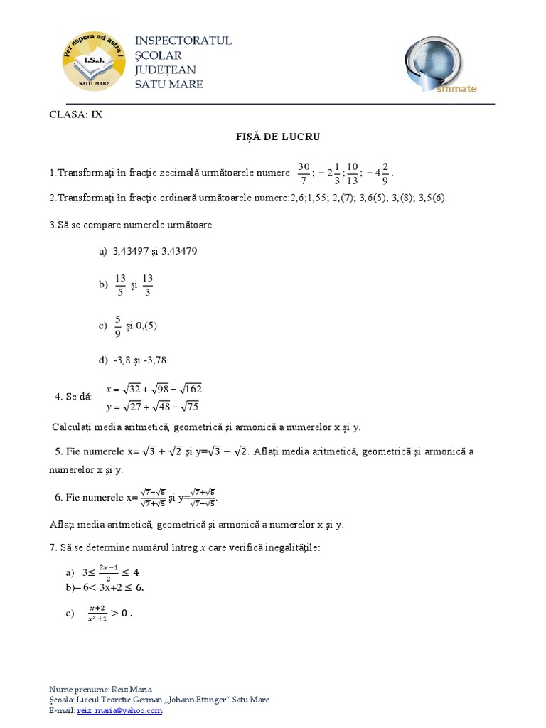 Ix Numere Reale Inegalitati | PDF