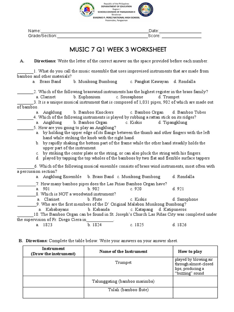 MAPEH Activity Sheet Q1-Week3 | PDF | Track And Field | Brass Instruments