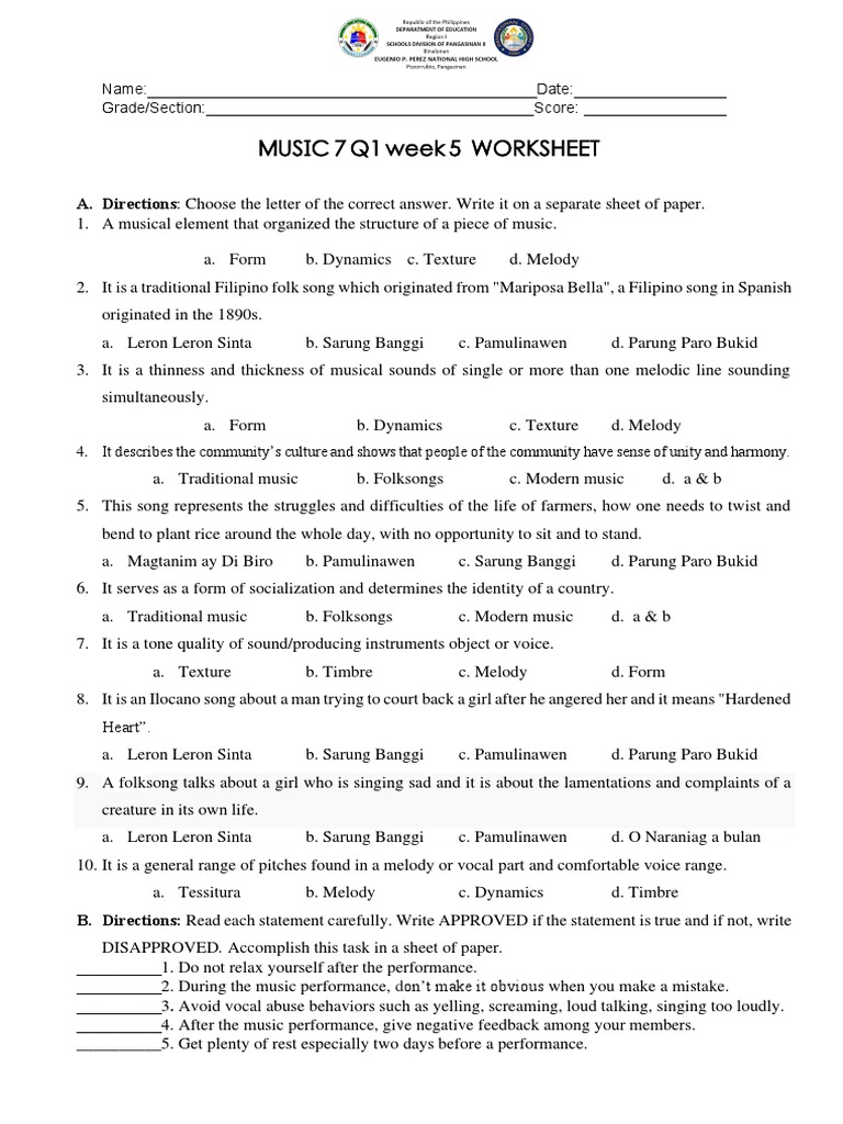 MAPEH Activity Sheet Q1-Week5 | PDF | Weaving | Textiles