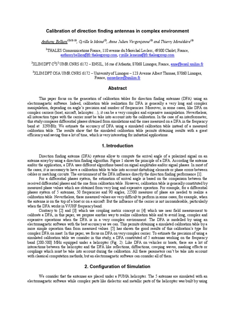 Calibrating Direction Finding Antennas Using Electromagnetic Simulations: A Method for Complex ...
