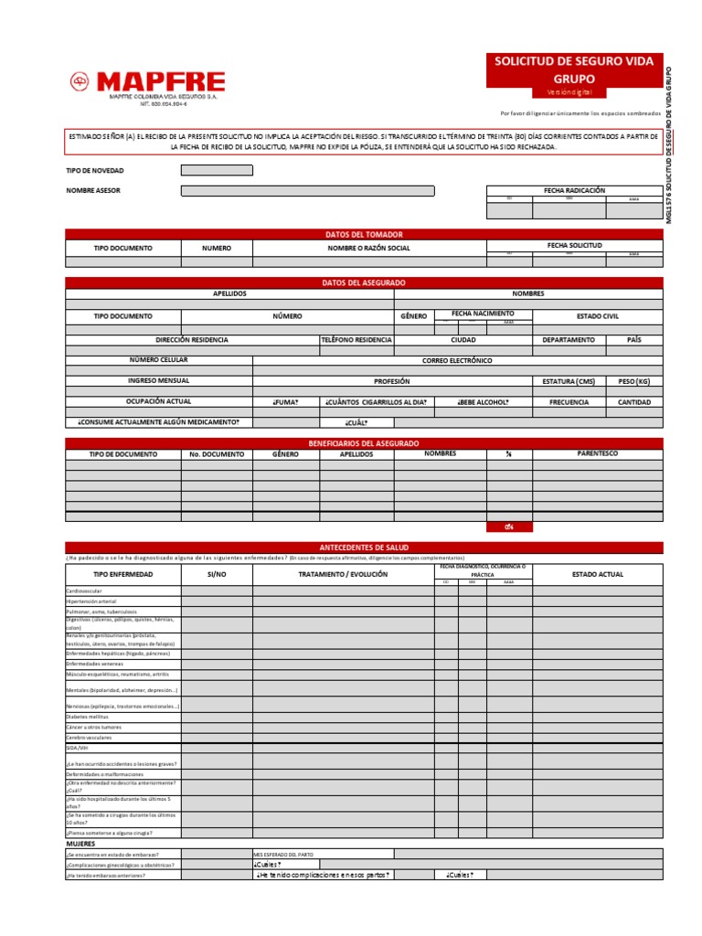 Formato de Aseguradora MAPFRE | PDF | Póliza de seguros | Especialidades Medicas