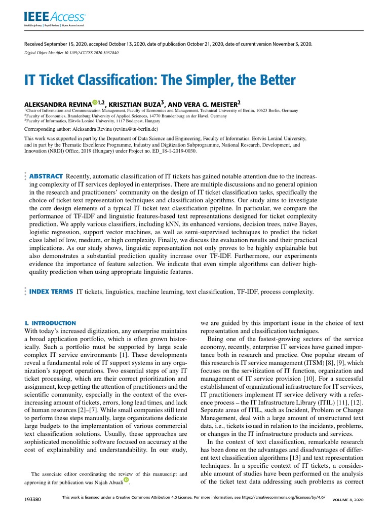 P15 It Ticket Classification The Simpler The Better Pdf Statistical Classification Machine