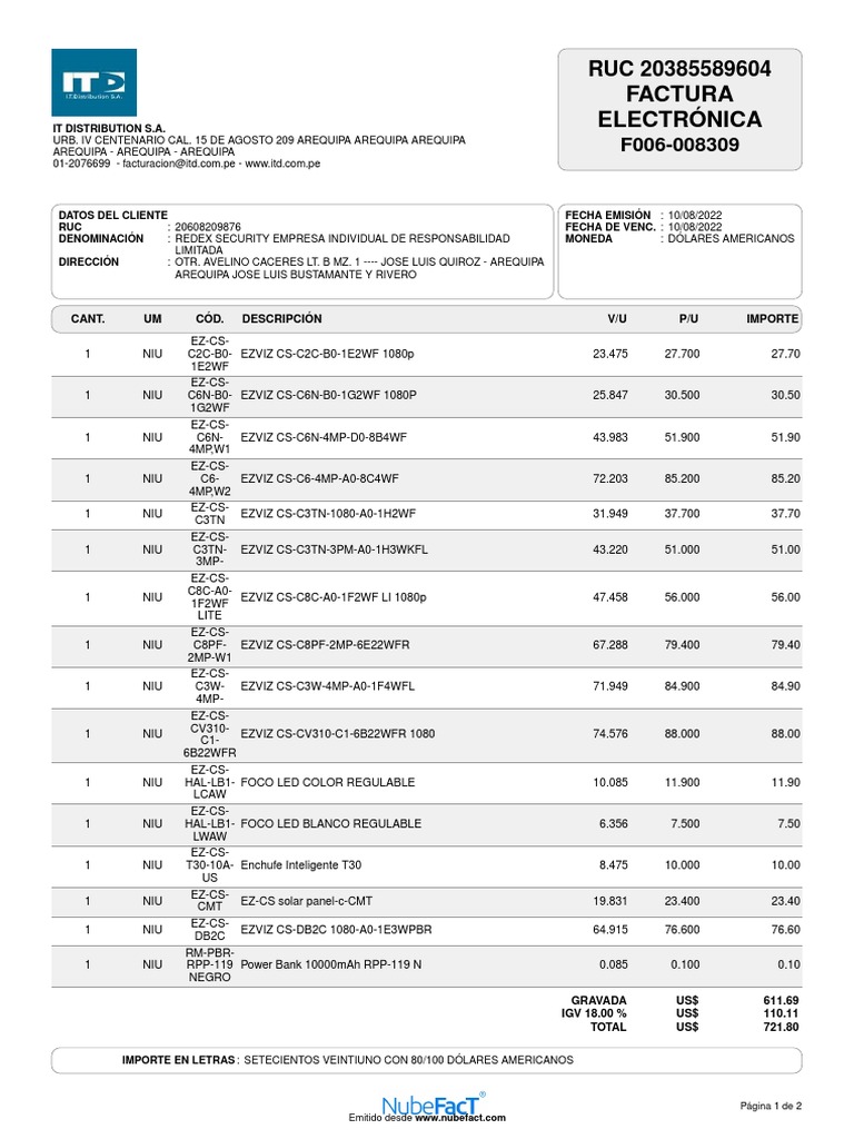 Factura Electrónica IT Distribution | PDF | Tecnología