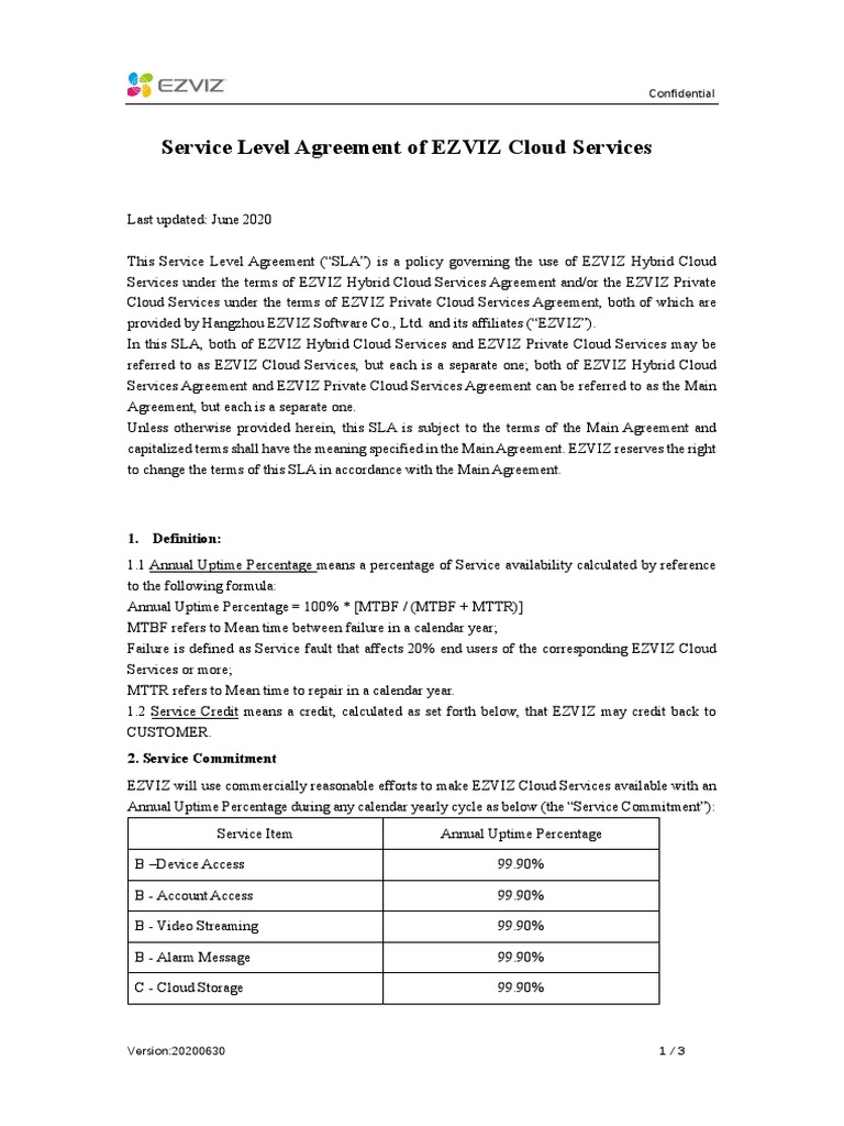 EZVIZ Cloud Services SLA Overview | PDF | Service Level Agreement | Computing