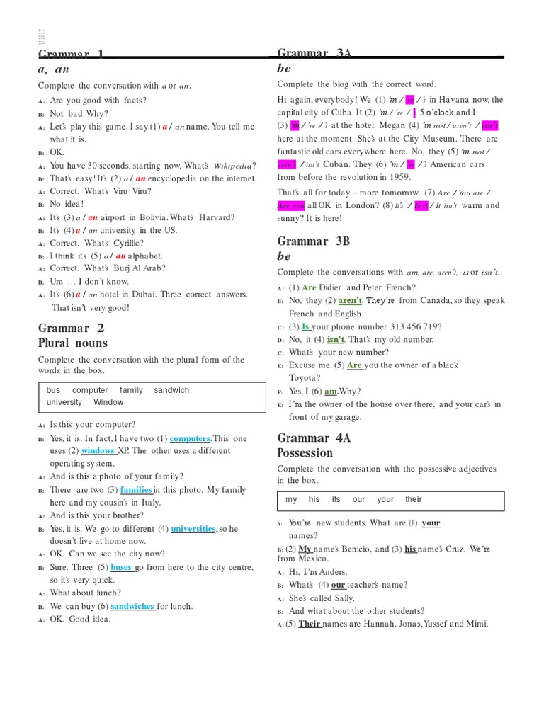 Grammar and Vocabulary Practice: A Collection of Exercises on Parts of ...