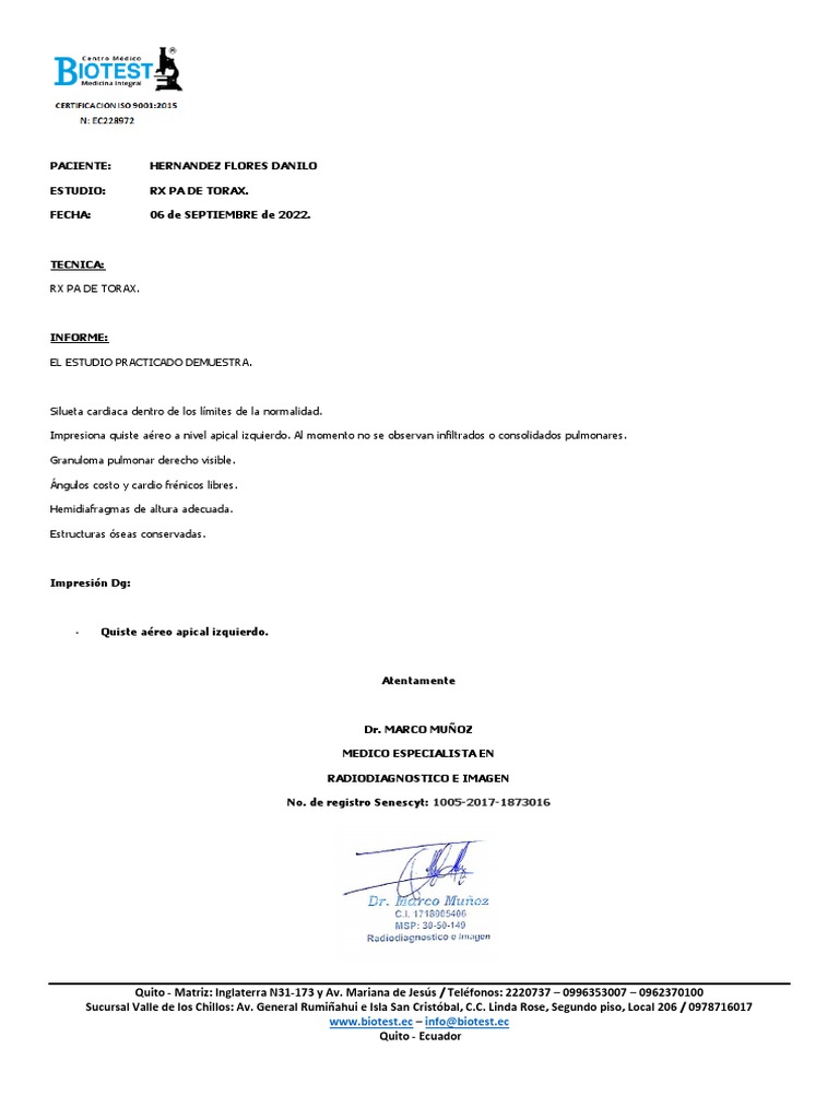 Hernandez Flores Danilo RX Torax | PDF