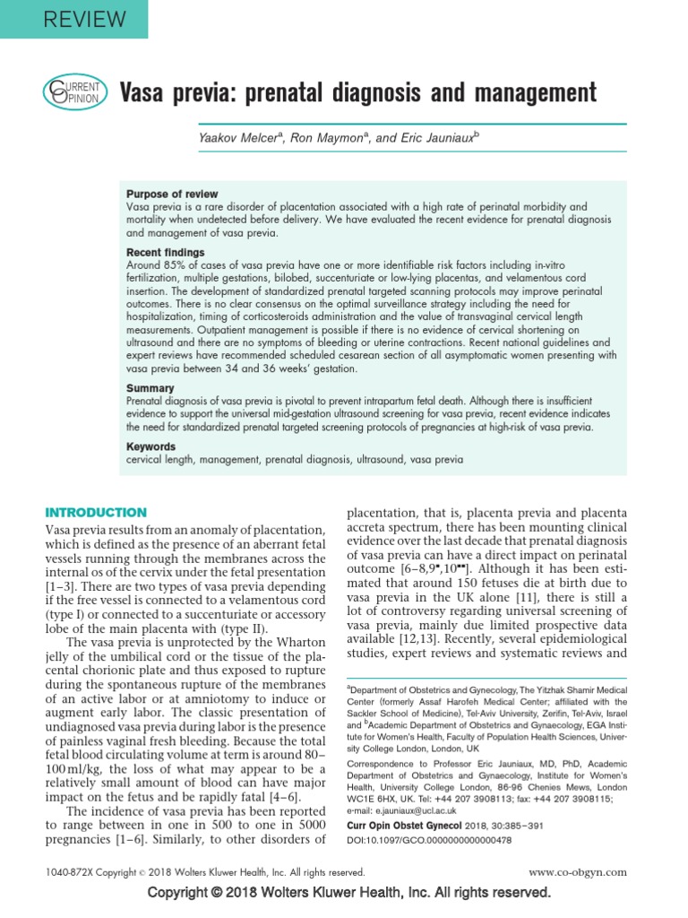 Vasa Previa Articulo | PDF | Childbirth | Prenatal Development
