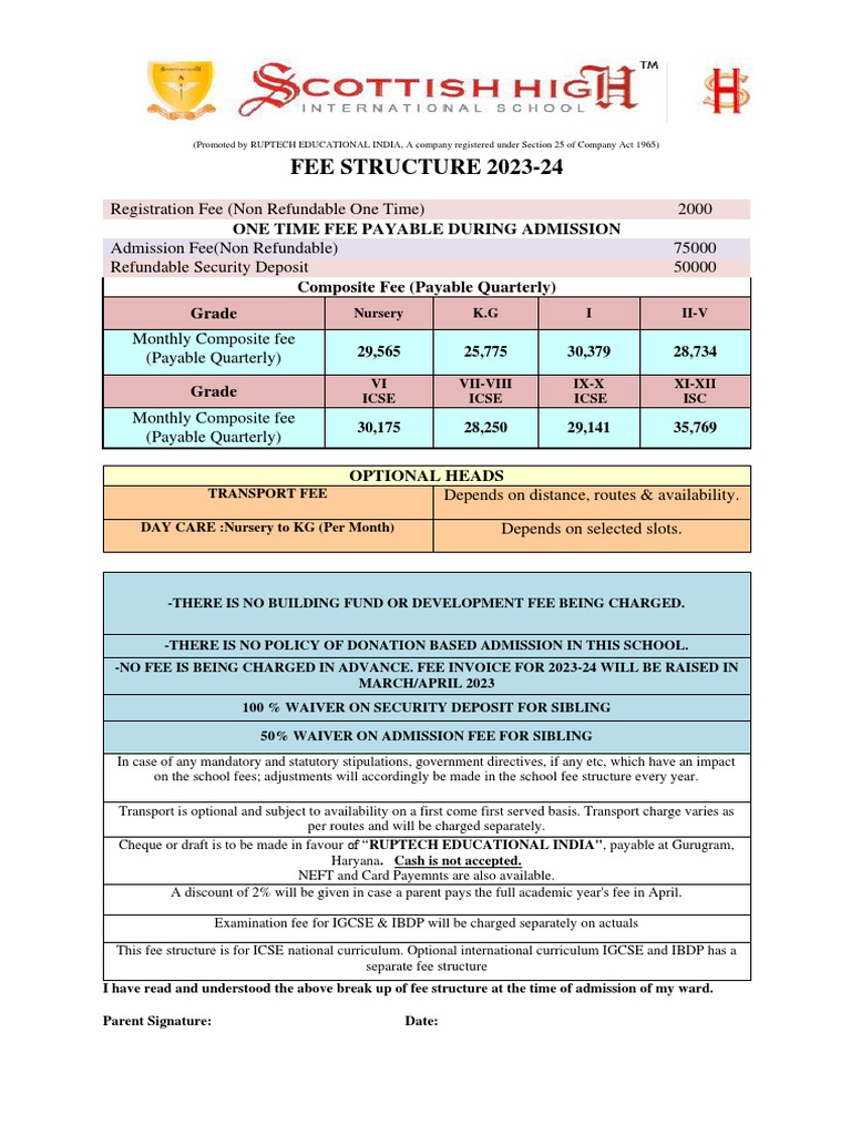 Fee Structure for ICSE Curriculum 2023-24 | PDF | Fee