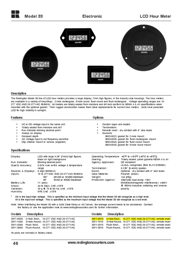 Contador de Horas Redington 3311-0010 | PDF | Liquid Crystal Display ...