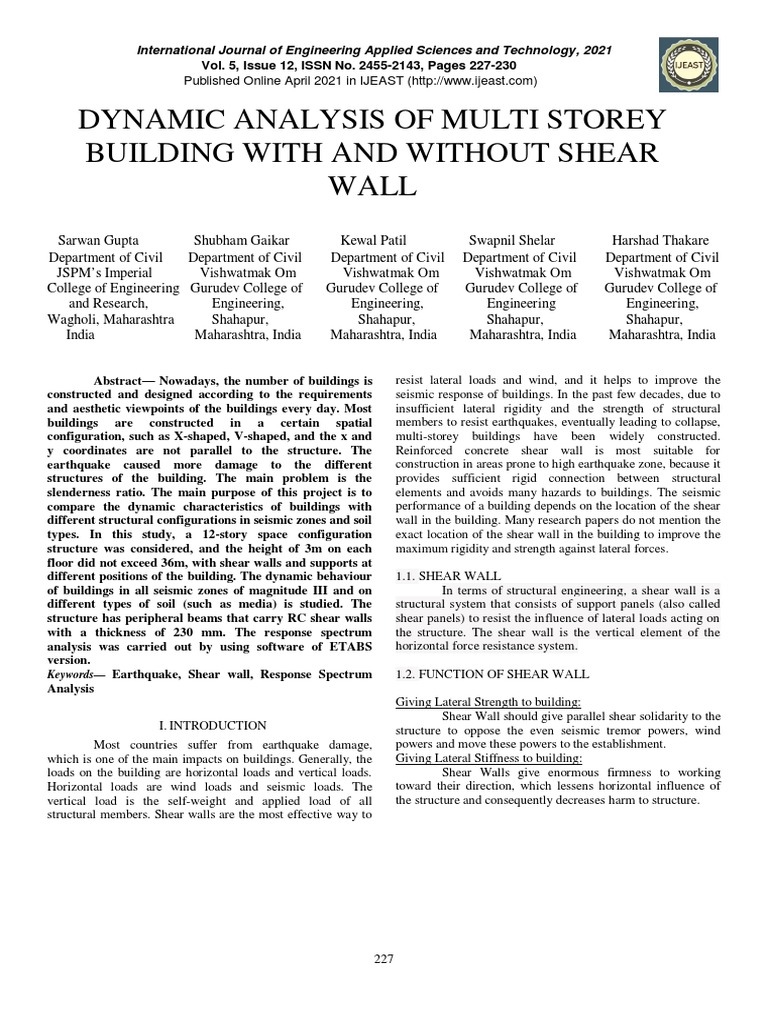 Dynamic Analysis of Multi Storey Building With and | PDF ...