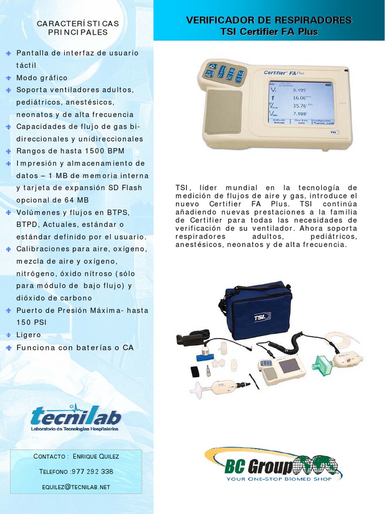 Analizador TSI Certifier FA Plus Hoja de Datos | PDF | Química