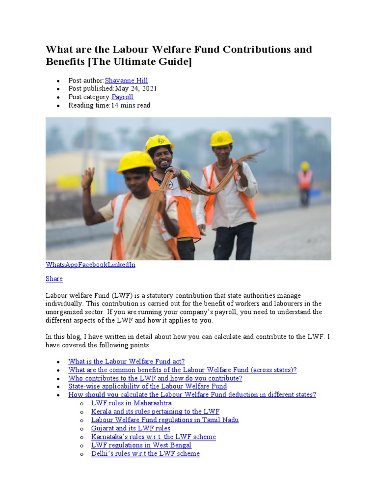 Labour Welfare Fund Contributions and Benefits | PDF | Payroll Tax ...