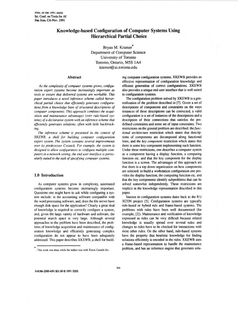 Knowledge Based Configuration Of Computer Systems Using Hierarchical Partial Choice Pdf 