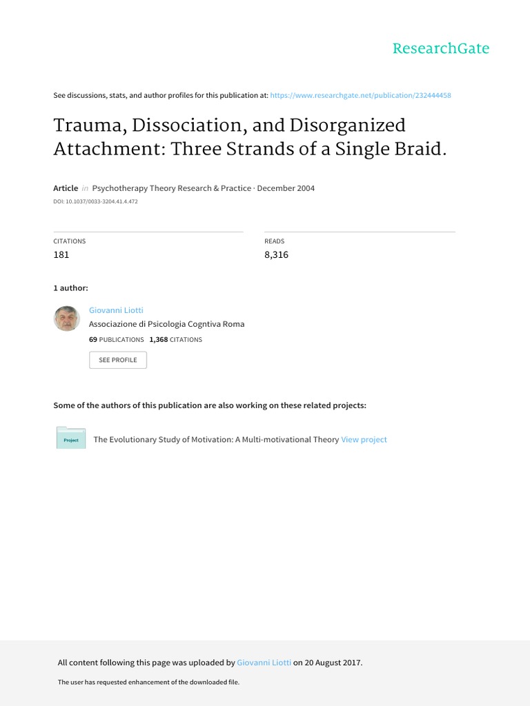 Trauma, Dissociationand Disorganized Attachment Liotti | PDF ...