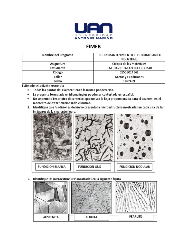 Solucion Taller Microestructuras-Aceros y Fundiciones | PDF | Hierro ...