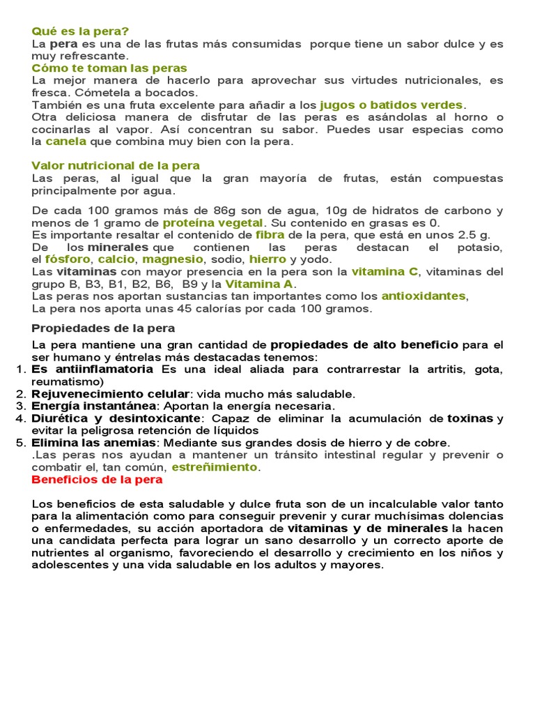 Qué Es La Pera | PDF | Pera | Vitamina
