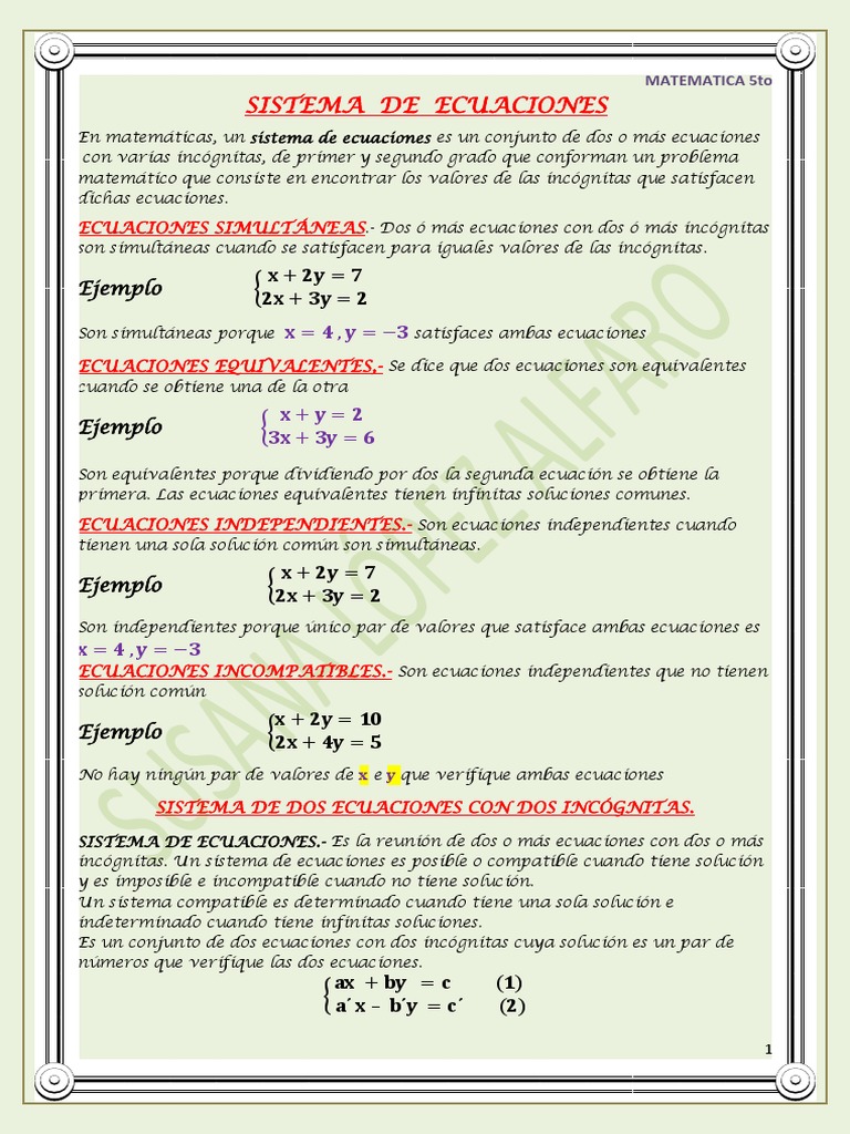 Sistema de Ecuaciones PDF | PDF | Sistema de ecuaciones lineales | Ecuaciones