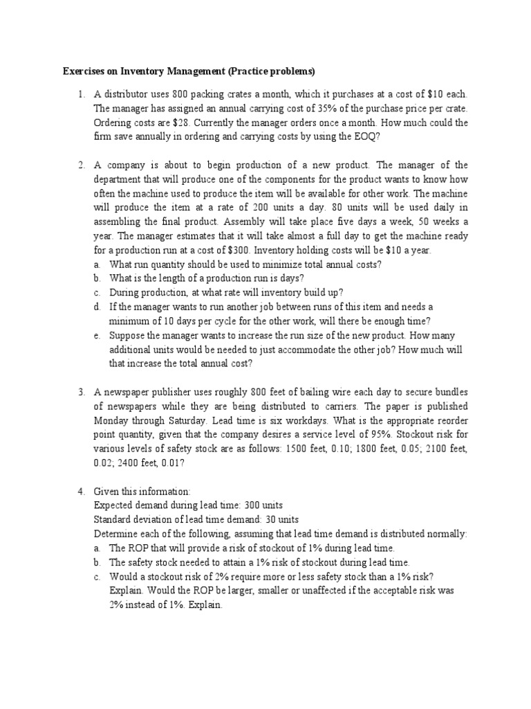 Exercises On Inventory Management | PDF | Business Process | Business